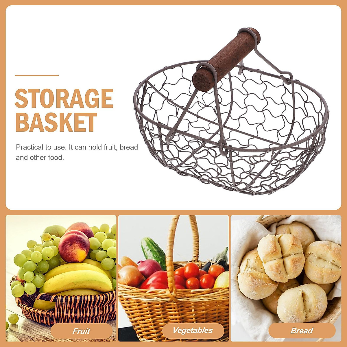 Operitacx Small Metal Wire Egg Basket Fresh Egg Container Organizer Case Countertop Holder Rust Gathering Basket Country Storage Basket for Easter Fruit Duck Egg with Handle (7x4.7 inch)