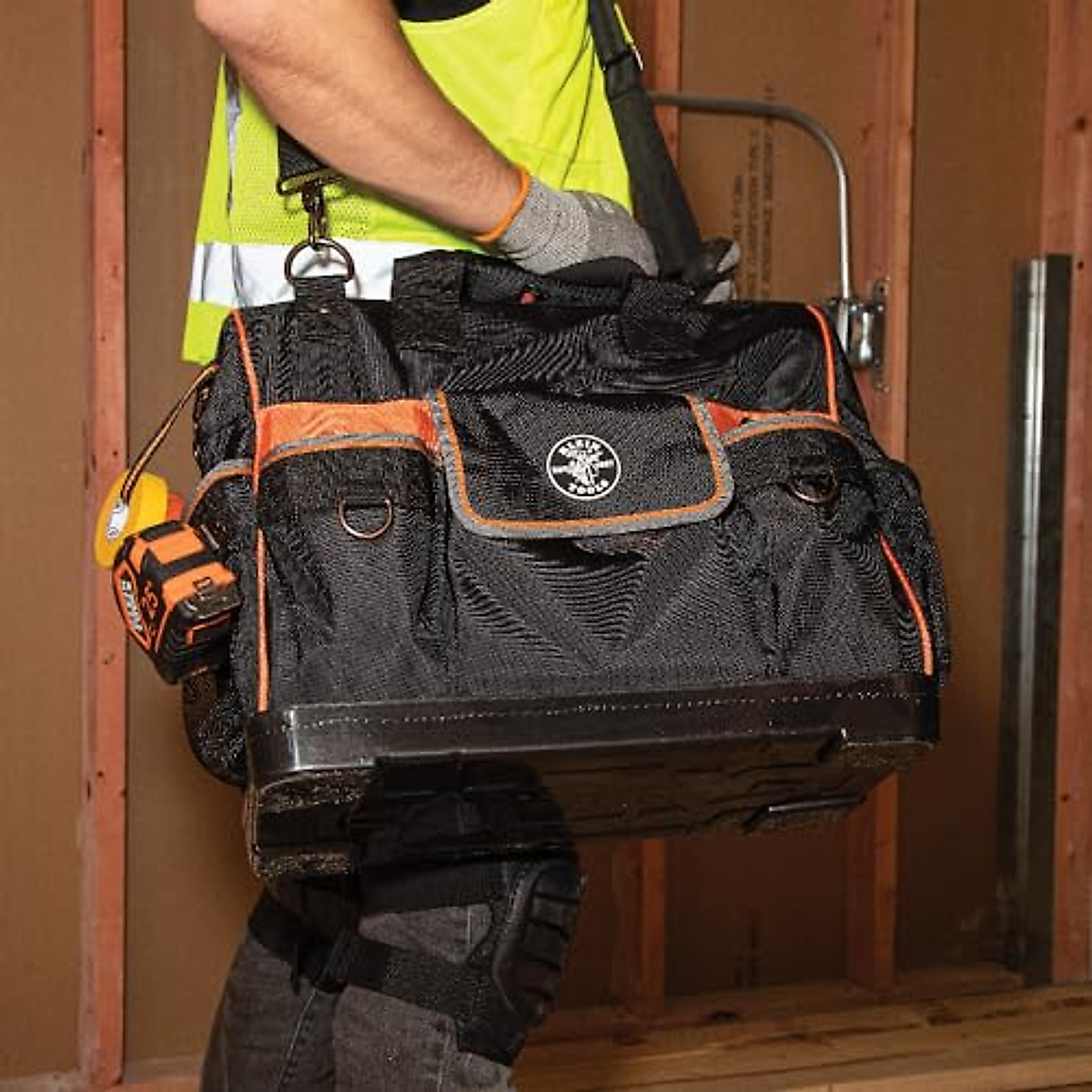 Klein Tools 55469 Tradesman Pro Wide-Open Tool Bag Made of 1680 Ballistic Weave with Molded Bottom and Detachable Shoulder Strap