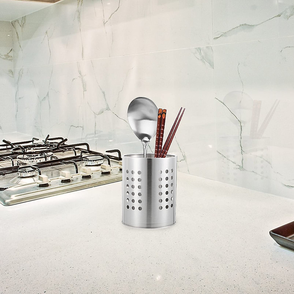 Cabilock 2pcs Stainless Steel Utensil Holder Flatware Holder Utensil Sink Caddy Drying Rack Cutlery Basket for Chopstick Spoon Fork Countertop