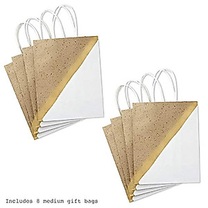 Hallmark 9" Medium Paper Gift Bags (8 Bags: White, Gold and Kraft) for Christmas, Birthdays, Weddings, Easter, Mothers Day, Graduations, Baby Showers, Bridal Showers, Care Packages