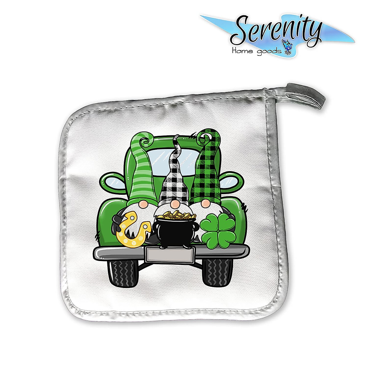 St Paddys Day | Saint Patricks Day | Spring Decorative Kitchen Hot Plate Pot Holder Oven Mitt Set | Leprechaun Shamrock Clover Green Gold Gnome | Cute Decoration