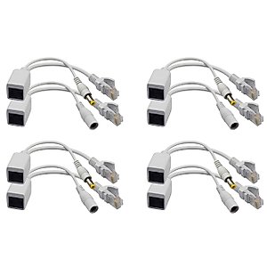 zdyCGTime Passive PoE Injector and PoE Splitter Kit with RJ45 Ethernet and Power via DC 5.5x2.1 mm F/M Adaptor Connector（White 4 Pairs