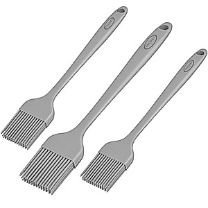 TACGEA Silicone Basting Pastry Brush Heat Resistant, Kitchen Cooking Brushes for Oil, Spread Sauce, BBQ, Baking, Grilling, BPA Free, Set of 3 Gray