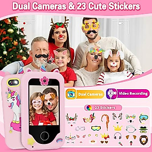 Kids Smart Phone for Girls Gifts for Girls Age 6-8 Kids Phone with Camera Games Music Torch Habit Alarm Stories Learning Girls Toys for 3 4 5 6 7 8 Year Old Birthday Gift Ideas with 8G SD Card