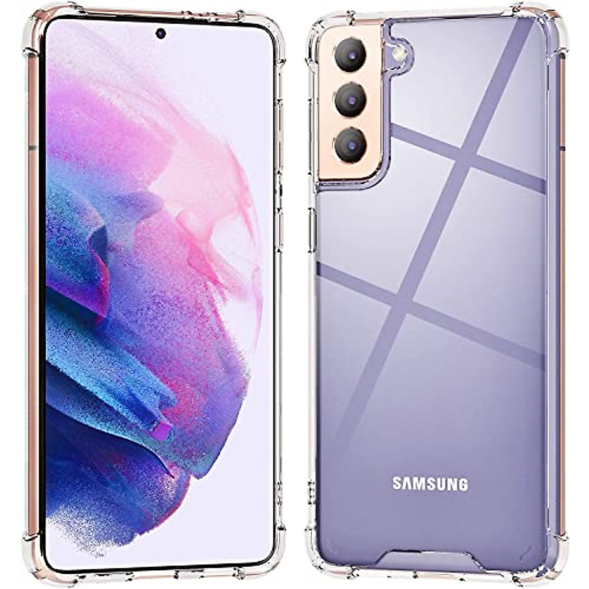 Galaxy S21 Case Crystal Clear Shockproof Bumper Protective Cell Phone Back Cover for Samsung Galaxy S21 5G Transparent TPU Slim Fit Flexible Skin for Men Women Boy Girl Rubber Silicone 4 Corners