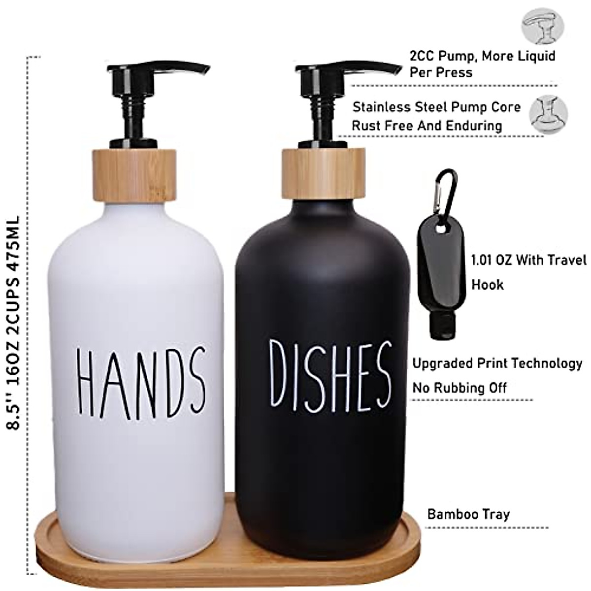 VICUKIE Dish Soap Dispenser, Contains Glass Hand Soap Dispenser and Dish Soap Dispenser, Kitchen Soap Dispenser Set, Matte Black and White, Farmhouse Kitchen Decor，Newly Updated (Black and White)