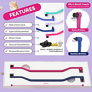 RYERCAT Set of Dual Sided Cat Toothbrushes - Kitten Toothbrush with Micro Head to fit into Kittens Mouth - Cat Dental Care Supplies Pet Toothbrush for Cats (Flamingo Pink and Space Blue)