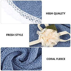 Hemoton Soft Hanging Hand Towel Bathroom Hand Towels with Hanging Loops Microfiber Lace Hand Towels Soft Absorbent Kitchen Hand Towels Hanging Blue