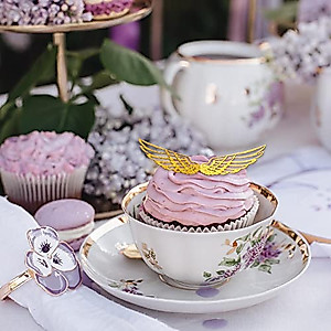 50 Pcs Golden Snitch Wings with Glue Circles Glitter Wizard Party Chocolate Decoration Golden Wings Chocolate Decor Hollowed Party Supplies for Birthday Wizard Theme Party Supplies