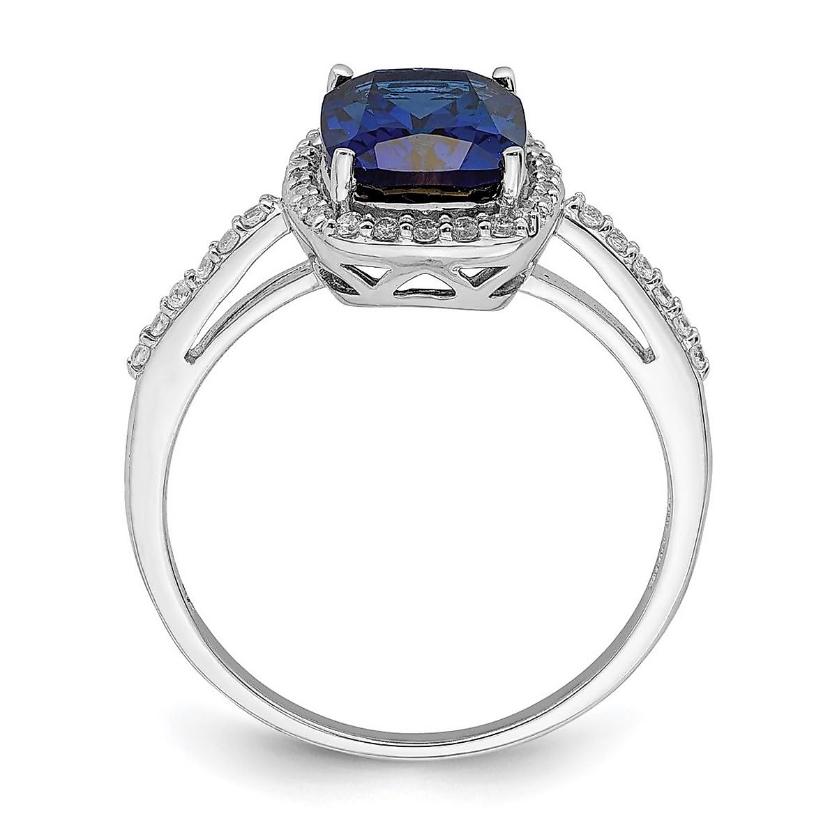 925 Sterling Silver Rhodium Plated Lab Created Blue Sapphire CZ Cubic Zirconia Simulated Diamond Ring Size 7 Measures 1.09mm Wide Jewelry for Women