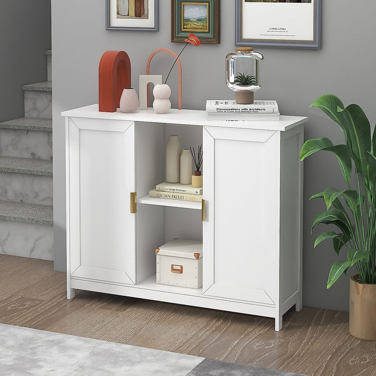 TaoHFE White Storage Cabinet, Credenza Buffet Cabinet Wooden Coffee Bar Cabinet Buffet Table White Sideboard Thin Cabinet for Narrow Spaces Entry Cabinet Hallway Cabinet for Kitchen