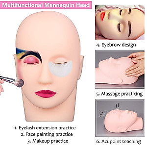 Beuaty Star Professional Lashes Kit False Eyelash Extensions Practice Kit Flat Mannequin Head Lash Extensions for Beginners Makeup Training and Eyelash Graft(No Glue)