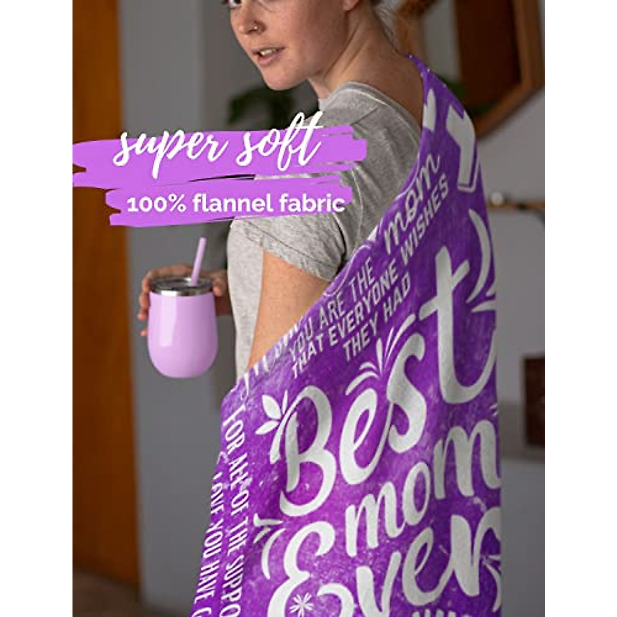 Mom Gifts, Mom Throw Blanket, Best Mom Ever, Birthday Gifts for Mom, Throw Blanket for Mother from Daughter or Son 65 x 50 Inches, Purple