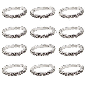 ZAKIA 12pcs Elastic Crystal Toe Ring Mixed Color Wholesale Lot Body Jewelry Pack (Silver)