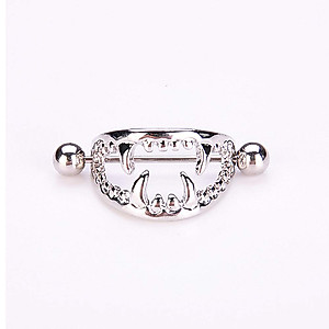 MTRSUE Nipple Piercing, 2pcs Stainless Steel Vampire Teeth Nipple Rings Body Nipplerings Piercing Women Nipple Piercing Jewelry Nipplerings Rings Nipple Jewerly Nipple Percings