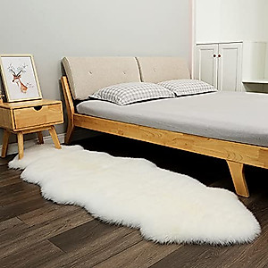LLB Genuine Sheepskin Rug,Luxury Fluffy Bedroom Rugs,Area Rug Indoor,Real Wool Fur Rug,Sofa Rug Chair Cover Carpet for Living Room,Nursery Rug,Fuzzy Plush Rug for Dorm (Ivory White,2 x 6 ft Sheepskin)