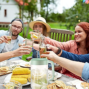 2Pcs Plastic Pitcher with Lid Large Clear Water Carafe Jug Ice Tea Pitcher Lemonade Juice Beverage Jar with Strainer Cover Handle Measurements for Hot Cold Coffee Drink (Green,1 Gallon/4L)