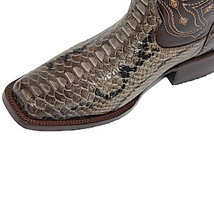 The Western Shops Mens Genuine Leather Python Snake Print Square Toe Cowboy Boot (6, Olive)