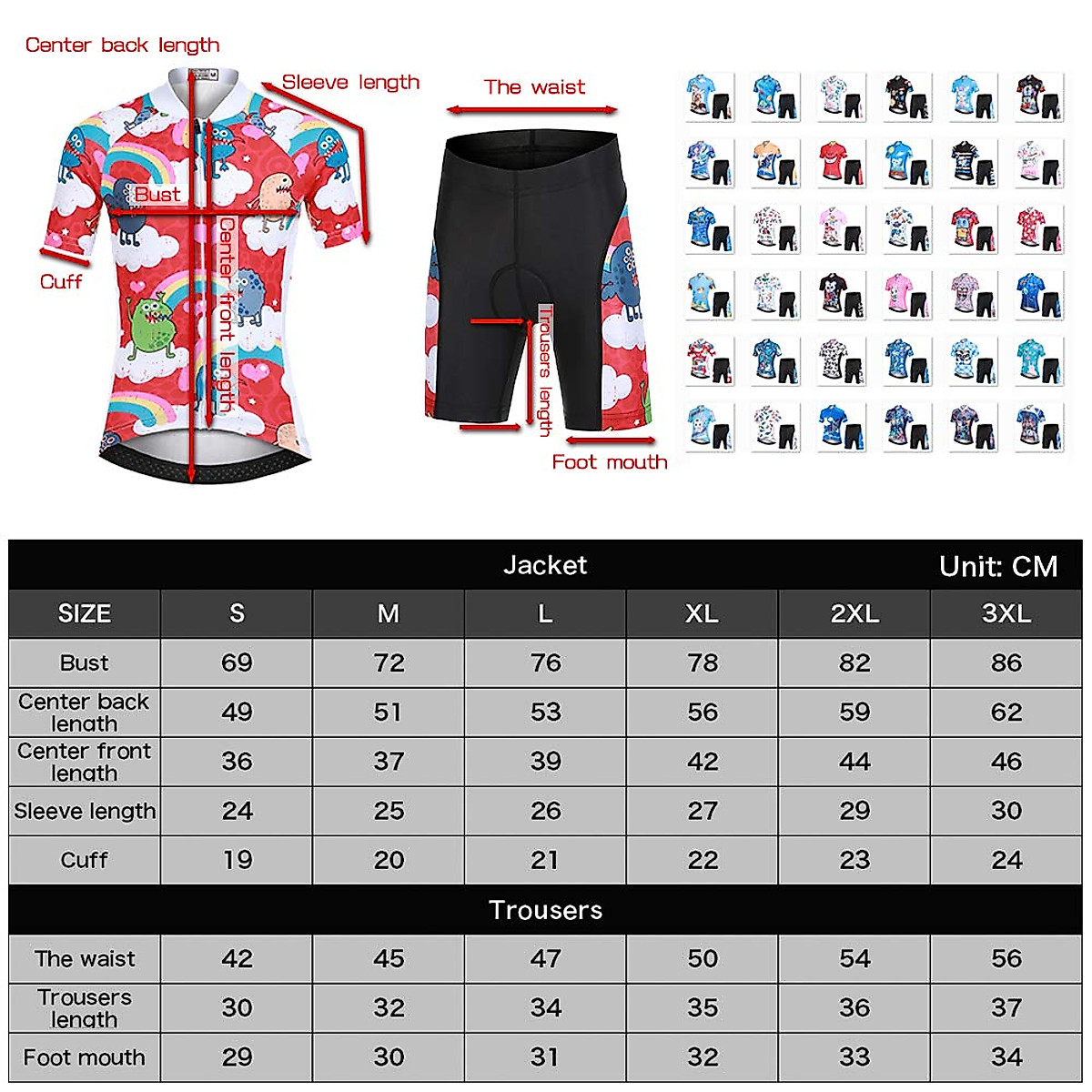 L PATTERN Kids Cycling Jersey Set Short Sleeve With 3D padded Shorts Cartoon Road Mountain Bike Jersey Set for Girls Boys, Spaceship Light Blue, 6-7 Years