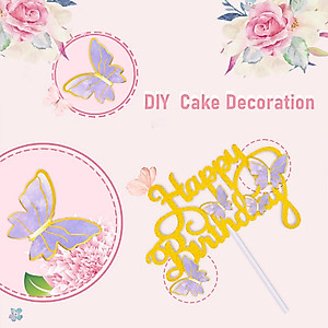 60Pcs Butterfly Cupcake Topper Pink Purple Gold, Lively 3D Butterflies for Cake Decor Birthday Anniversary Kids Wedding Girl Women Party Wall Food Decorations,Mixed Size