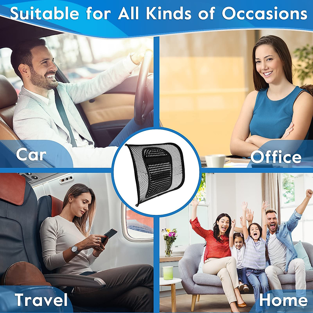 YINSHENG Mesh Back Lumbar Support, Mesh Back Support Seat Cushion Air Flow Chair Back Support with Elastic Strap Back Rest for Home Office Chair Car Seat Back Pain Relief