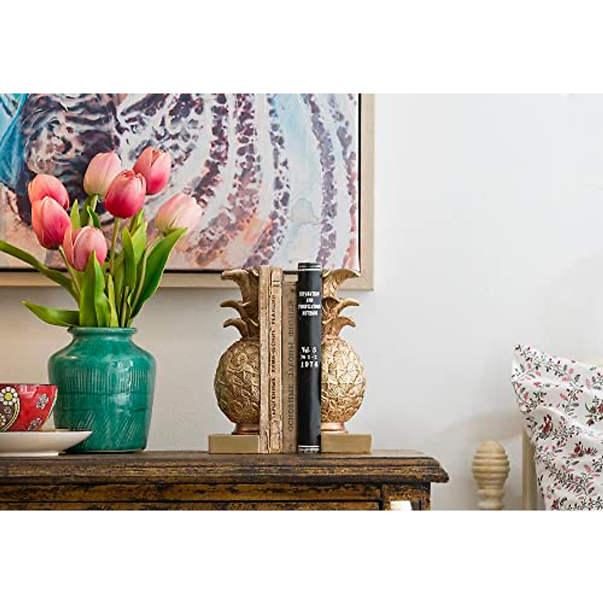 Creative Co-op DA7076 Pineapple Shaped Gold Resin Bookends (Set of 2 Pieces)