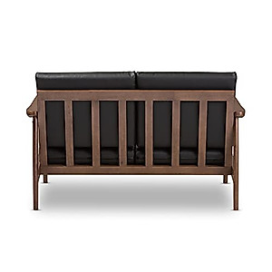 Baxton Studio Venza Faux Leather Loveseat in Black and Walnut Brown