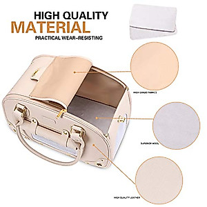 PetsHome Dog Carrier Purse, Pet Carrier, Cat Carrier, Foldable Waterproof Premium Leather Pet Travel Portable Bag Carrier for Cat and Small Dog Home & Outdoor Beige