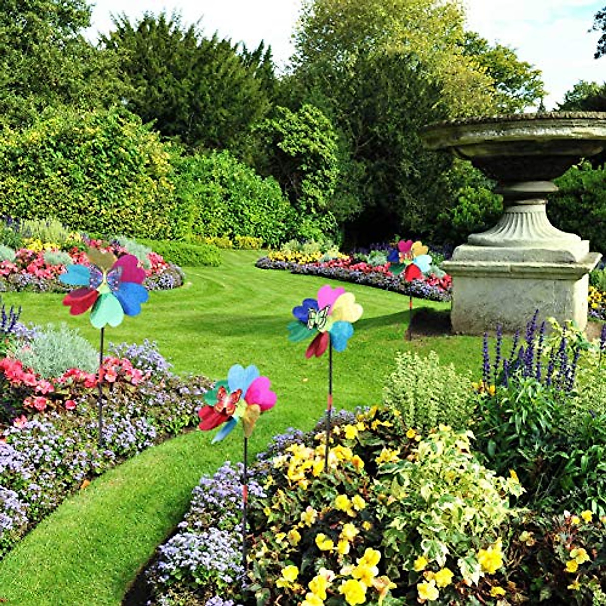 DOITOOL 4PCS Garden Wind Spinner Garden Pinwheels Sunflower Wind Spinners with Metal Stakes for Yard Decor Sequin Butterfly Windmill