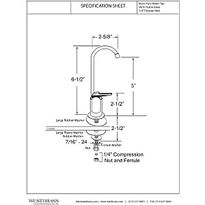 Westbrass A203-NL-62 6" Touch-Flo Style Pure Water Dispenser Faucet, Matte Black