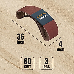 POWERTEC 110683 4 x 36 Inch Sanding Belts | 80 Grit Aluminum Oxide Belt Sander Sanding Belt | Sandpaper for Belt and Disc Sander – 3 Pack