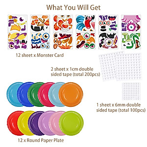 KATOOM 12 Pack Paper Plate Craft for Kids DIY Art Kit Monster Craft Gift for 4, 5,6,7,8 Year Old Boys Girls Toddlers, Art Project for Birthday Gift Party Supplies