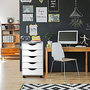 EDGEWOOD 5 Drawer Filing Cabinet Storage File Wood Organizer Dresser Chest, 16"D x 16"W x 26"H, White