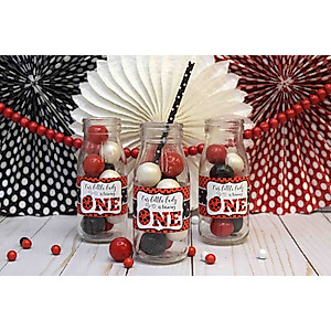 Red Ladybug First Birthday Party Waterproof Water Bottle Sticker Wrappers, 20 1.75" x 8.5" Wrap Around Labels by AmandaCreation