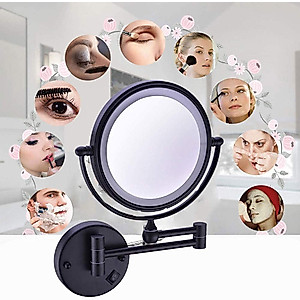 CZQ Makeup Mirror Wall Mounted 10X Magnification, Two Side Vanity Mirror Wall Mount Lighted Extendable Bathroom Mirror, 8 Inch, Chrome Finish, Touch Button Adjustable Light