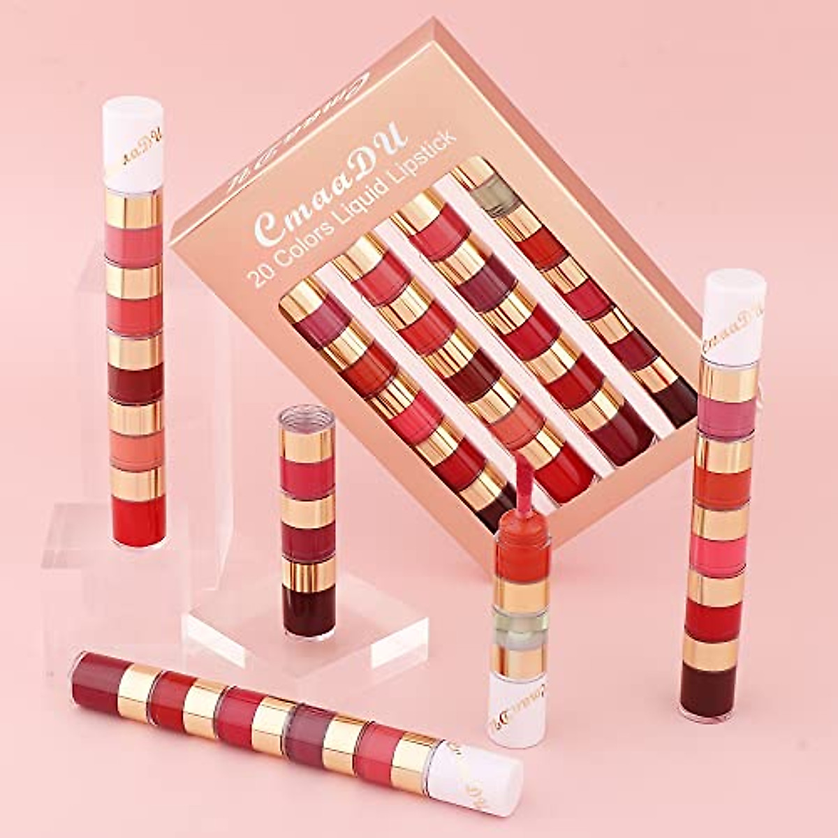Kusslippe 20 Colors Waterproof Matte Liquid Lipstick Set, Mini Long Lasting 24 Hours Non-Stick Cup Velvet Lip Gloss Kit, Highly-Pigmented Nude Red Liquid Lipstick Makeup Sets for Women