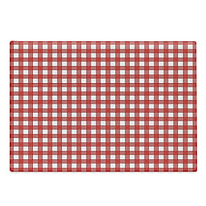 Lunarable Vintage Cutting Board, Vintage Style Checkered Pattern Christmas Inspired Classical Traditional Print, Decorative Tempered Glass Cutting and Serving Board, Large Size, White Red