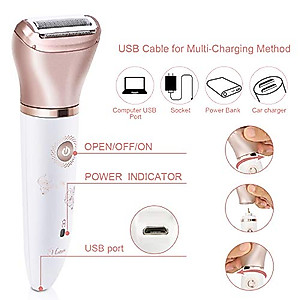 Electric Razor for Women - RenFox 2 in 1 Shaver for Women Bikini Legs Armpit Face Wet & Dry Painless Rechargeable Bikini Trimmer 2 Changeable Trimmer Heads (Rose Gold)