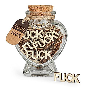Fucks to Give,Jar of Fucks Gag Gifts for Valentine's Day / Birthday / Anniversary / Christmas. FUCK Wooden Cutout Letter Funny Gifts for Parents and Relatives,Friends (FUCK(Heart-shaped bottle))