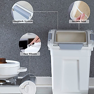 HANAMYA 15 Liter / 30 lbs Rice Storage Container with Measuring Cup, BPA free, For Rice | Grain | Pet Food | Flour, 1 count, White