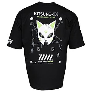 Fabric of the Universe Techwear Graphic Cyberpunk Fashion T-Shirt (Black Kitsune-5X, Medium)
