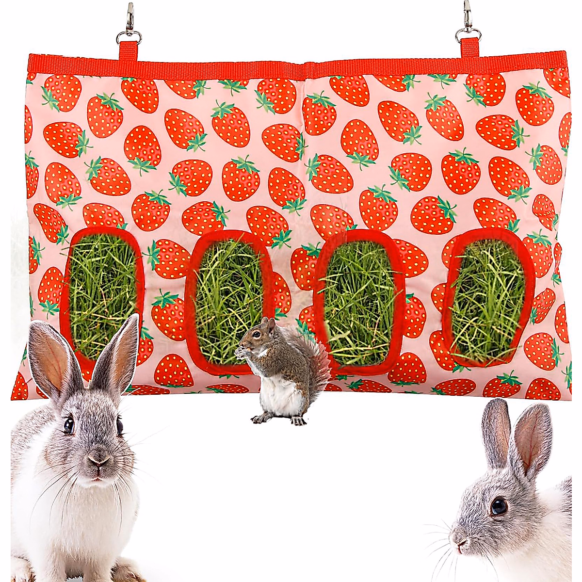 AYAWOW Large Rabbit Hay Bag Guinea Pig Feeder, 18.3x11.6 Inch, 4 Holes, Nylon Material, Suitable for Multiple Pets