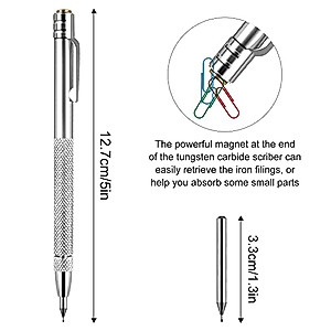 WXJ13 2 Packs Tungsten Carbide Scriber with Magnet, with Extra 10 Replacement Marking Tip, Metal Etching Pen Etching Engraving Pen fot Ceramics/Glass/Metal Sheet, Stainless Steel