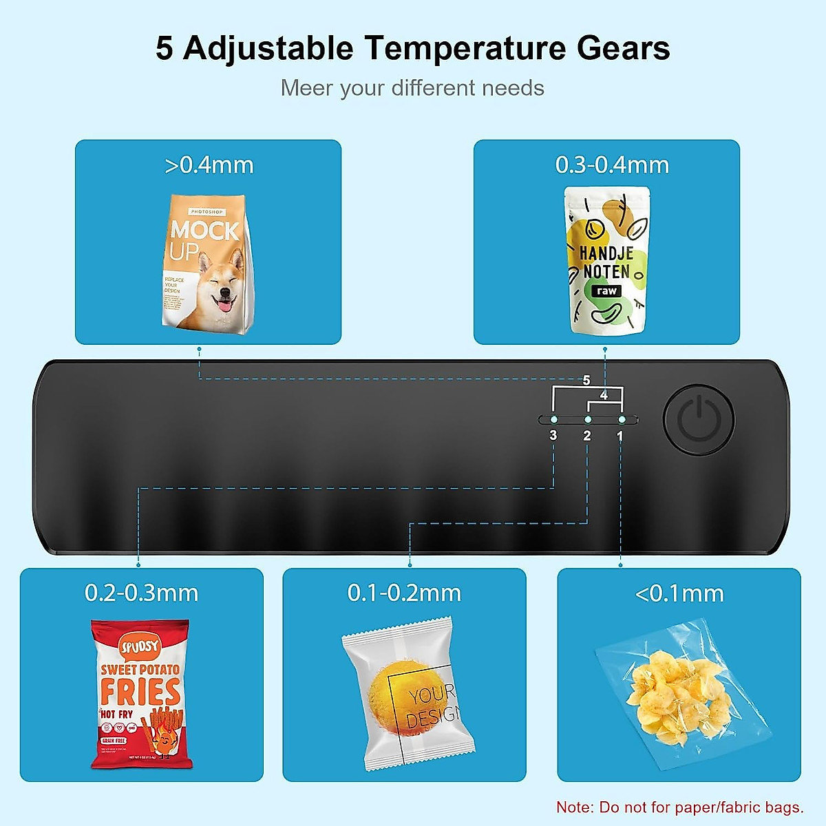 Upgraded Mini Bag Sealer，4000mAh Rechargeable Handheld Mini Heat Sealer with 4.7" Heating Strip & 5 Adjustable Gears-Quick Heat Bag Resealer for Chip Bag, Snack Bag, Plastic Bag - Keep Food Fresh