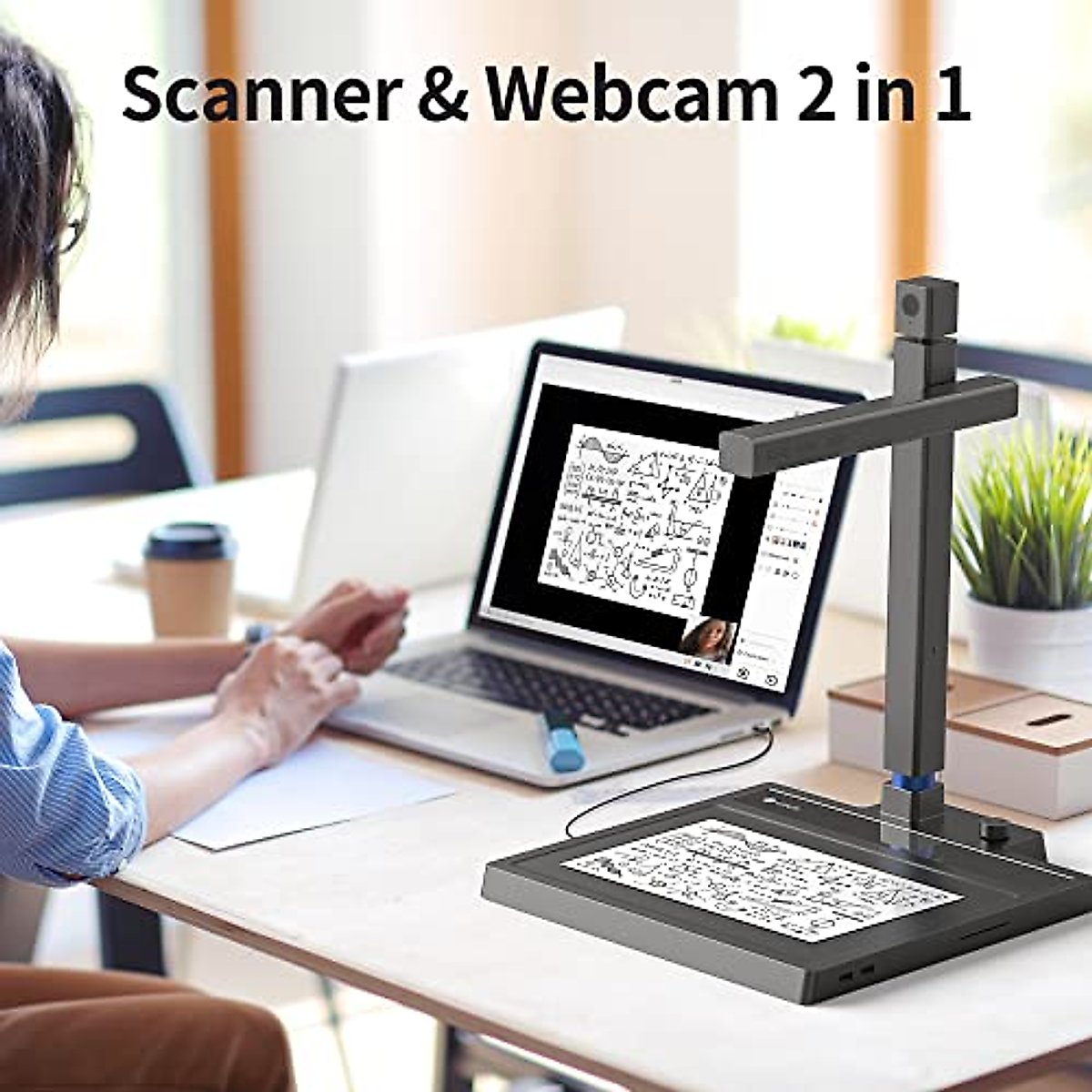 CZUR Shine 500 Surface Pro DC Document Scanner, 5MP Document Camera + 2MP Webcam+ Working Surface, A4 Scanner for Computer/Laptop, 180+ Languages OCR, Fast Scan 1s/Page, for PC/Mac
