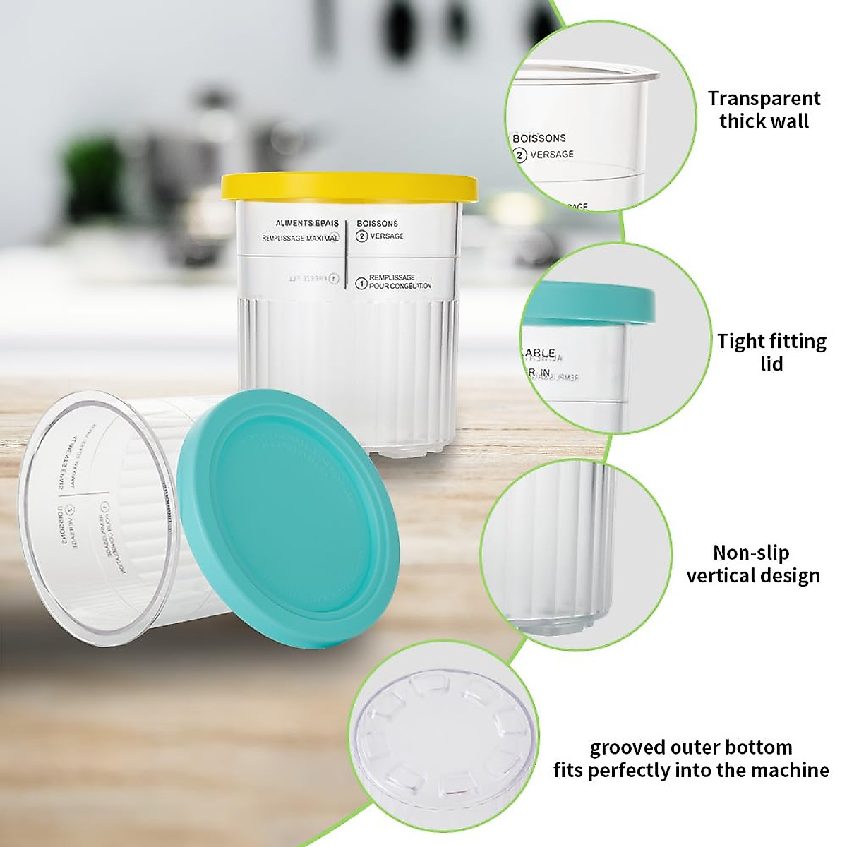 WSSJHYY Ninja creami pints and lids - 4 pack，24 oz NC500 NC501 Ice Cream Pint Cups fit for Ninja Delux Ice Cream Maker，Dishwasher Safe, BPA-Free, Leak Proof - four colors