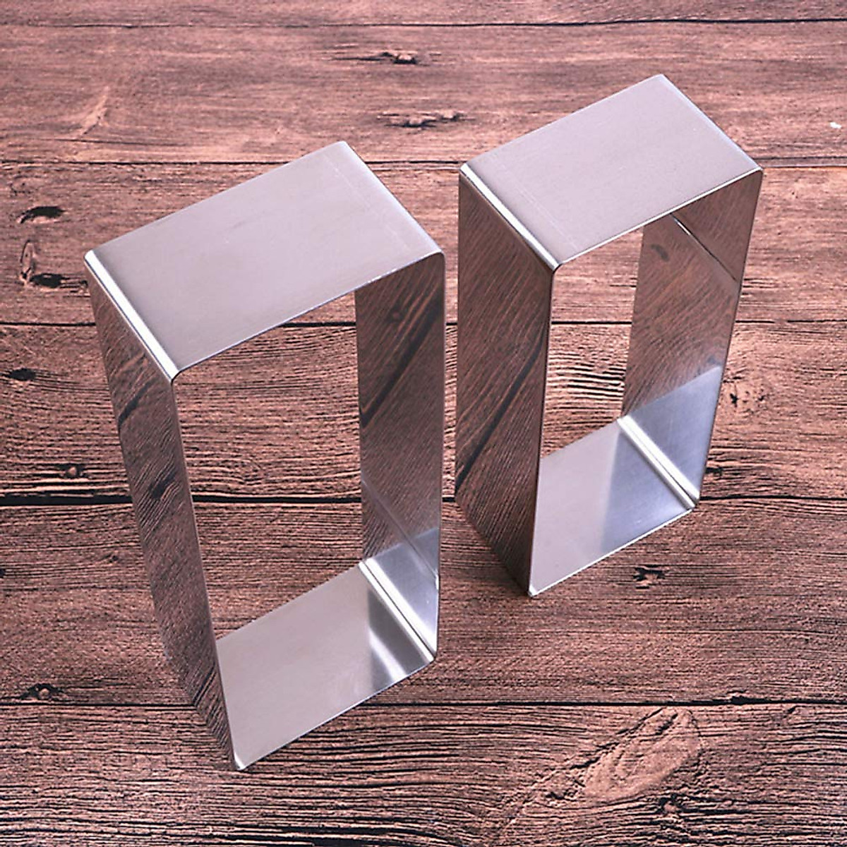 DOITOOL 2pcs Stainless Steel Rectangular Cake Mold Cutter Molding Forming Layering Cake Pastry Rings Cookie Biscuit Baking Cake Mold Rings (Size S/L)