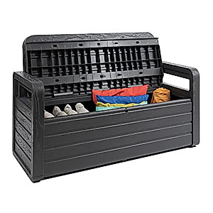 TOOMAX Foreverspring Chest with 2 Person Seat 270L, Wood Effect Plastic, Dim. cm 132,5x58x89, Art. 599, Anthracite
