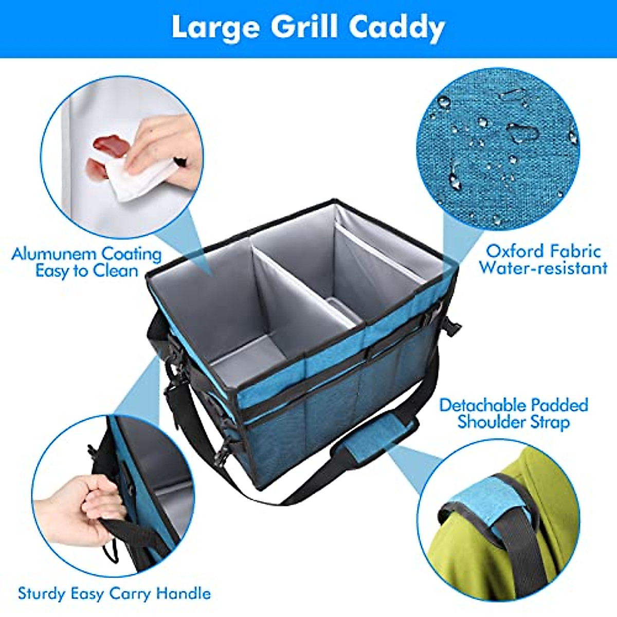 Large Grill and Picnic Caddy, Equipped with Paper Towel Holder, Condiments, Barbecue Utensils, Plate, Easy Carry Griddle Caddy, Must Haves for Outdoors Tailgating Accessories, Camper, Travel, Car, RV