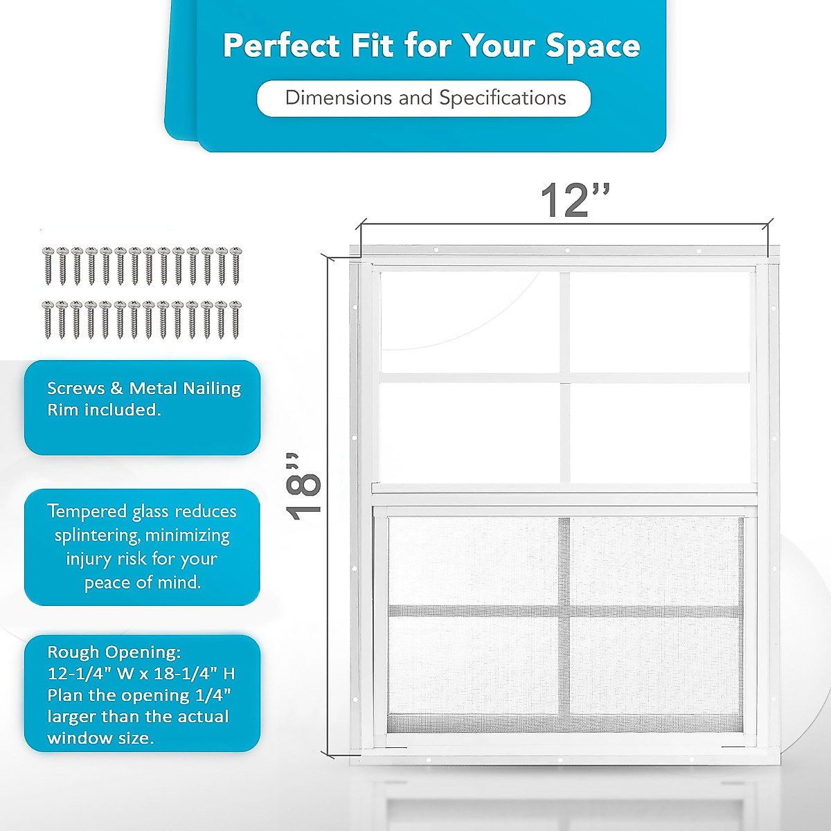 PRO FLEX Shed Window 12" x 12" - Ultra Thick White Aluminum Flush Mount with Tempered Glass - Shed Windows with Fixed Panel and Screws for Chicken Coop, Sheds, Barns, Playhouses